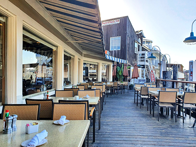 The outdoor deck&mdash;where sea breezes enhance every bite and Newport Harbor provides the ultimate dining backdrop.