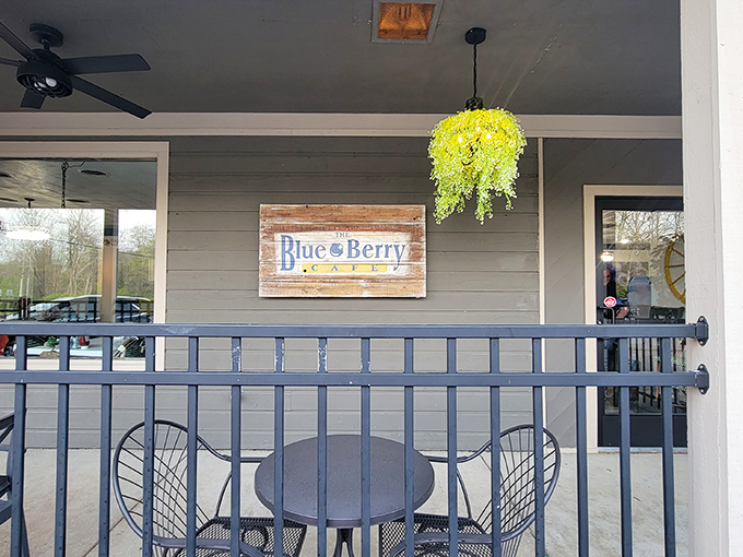 Outdoor seating extends the Blue Berry experience to fresh air and small-town charm year-round.