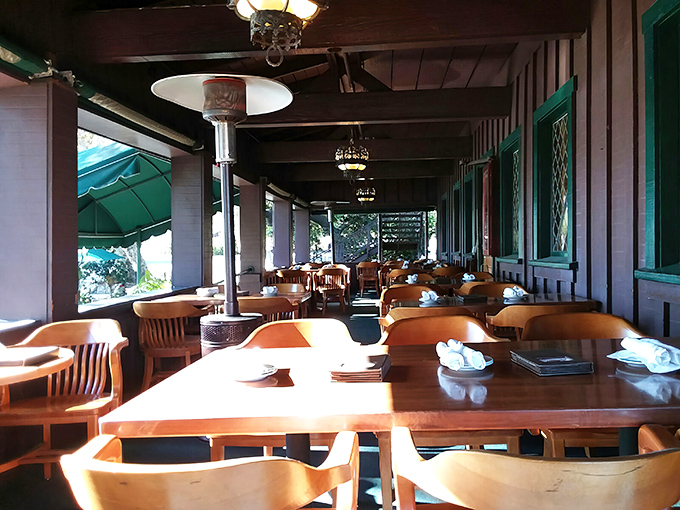 The outdoor dining area offers that perfect California compromise: technically outside, but comfortably sheltered from whatever nature might throw your way.