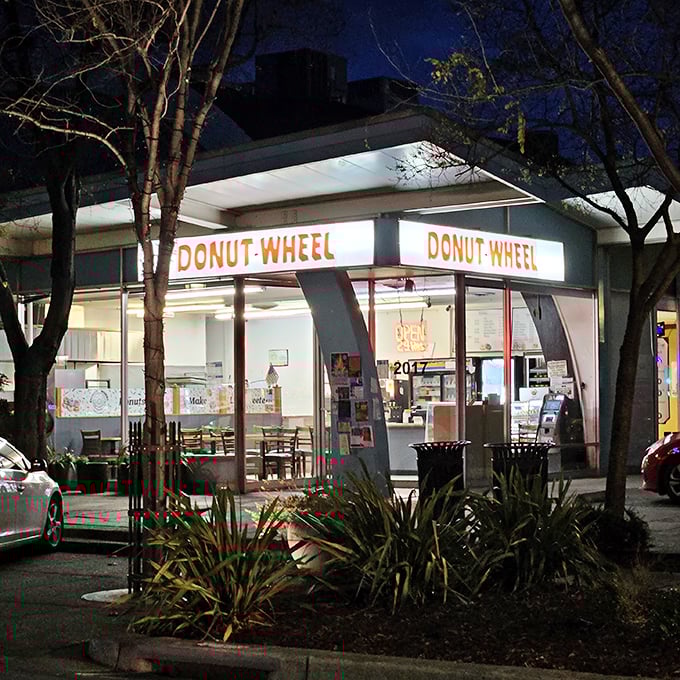After dark, Donut Wheel transforms into a beacon for night owls and early risers alike. Sweet dreams are made of this.