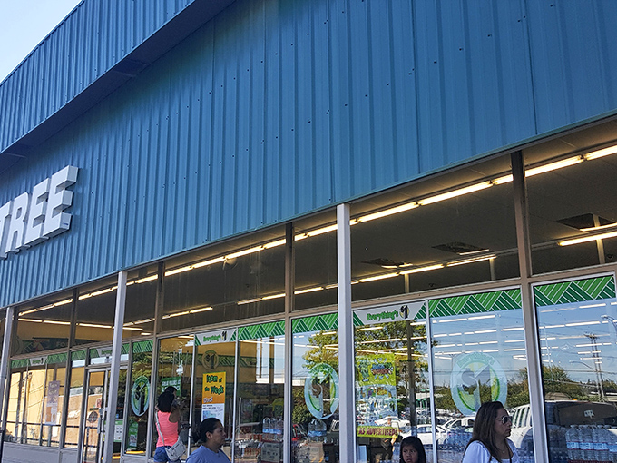 The distinctive blue exterior serves as a beacon to budget-conscious Oregonians seeking affordable solutions in an increasingly expensive world.