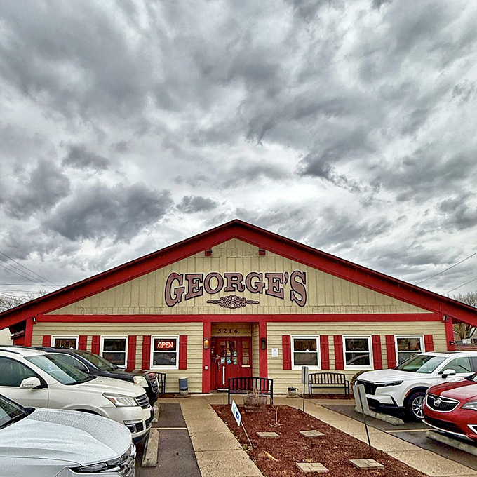 Under dramatic Ohio skies, George's stands ready to welcome hungry travelers and locals alike into its warm embrace.