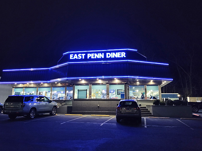 Even at night, East Penn Diner glows like a beacon for anyone seeking authentic comfort food.