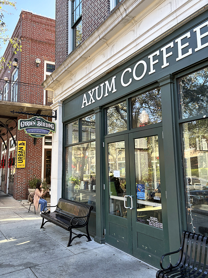 Those green doors might as well have a sign saying "Happiness Inside" &ndash; Winter Garden's favorite coffee spot beckons.