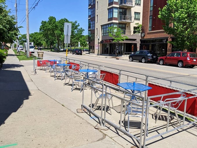 Outdoor seating appears during those precious Wisconsin warm months, offering diners the chance to people-watch along University Avenue between bites.