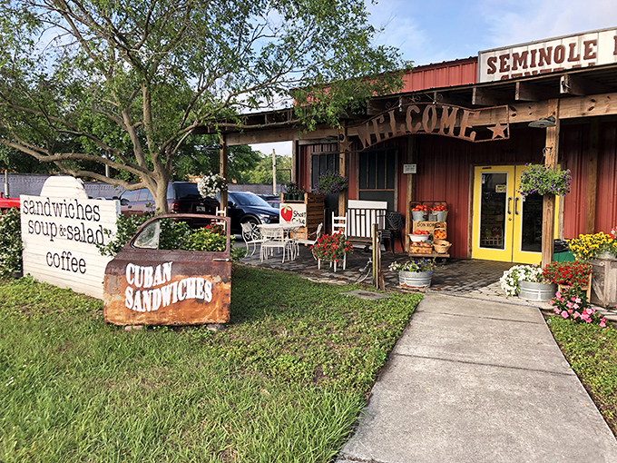 The welcoming porch practically whispers, "Your office called&mdash;they said take your time with that Cuban sandwich."