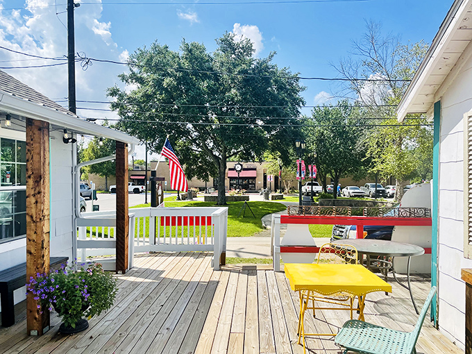 The view from gelato paradise. Dottie's outdoor seating area offers the perfect backdrop for contemplating life's sweetest pleasures.