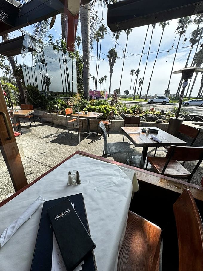 Palm-lined perfection where every table offers a front-row seat to California's endless summer dining dream.