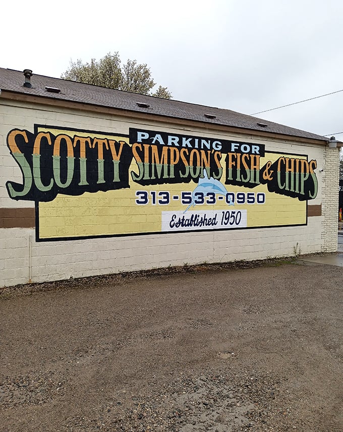 The parking lot mural proudly announces "Established 1950"—seven decades of perfecting the art of fried fish is no small achievement.