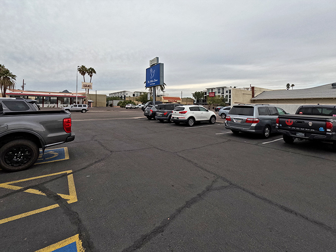 The diverse parking lot tells its own story &ndash; luxury sedans park alongside practical pickups, united by the universal thrill of the bargain hunt.