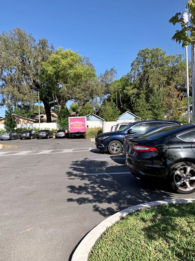Even the parking lot continues the pink theme, with delivery trucks ready to collect donations and spread the Out of the Closet mission throughout Orlando.