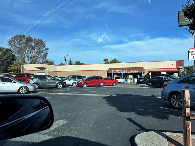 A packed parking lot is the universal sign of thrift store success. The early bird gets the vintage worm.