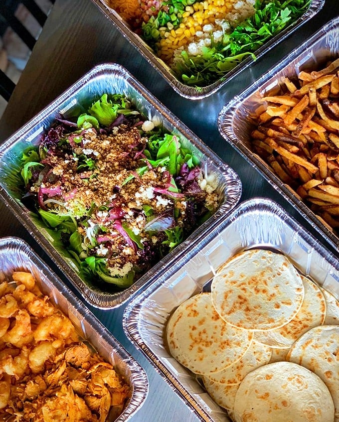 Party platters that solve the eternal dilemma of "what should we order?"—the answer is clearly "everything" when it looks this good.