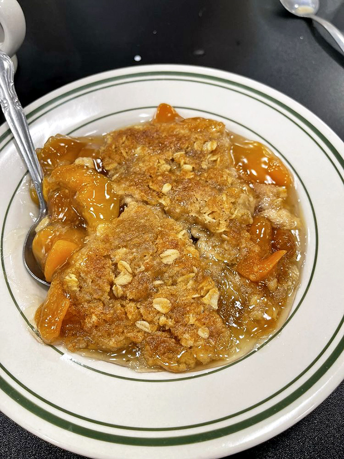 Warm peach crisp with golden oat topping and bubbling fruit &ndash; the kind of dessert that makes you wish you had room for seconds. 