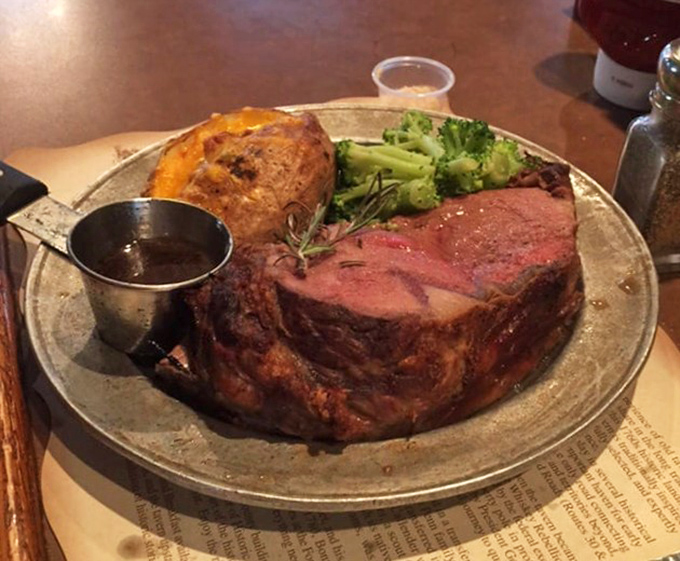 Prime rib cooked so perfectly it would make Benjamin Franklin add "meat mastery" to his list of American virtues&mdash;served with a baked potato that's having its own moment of glory.