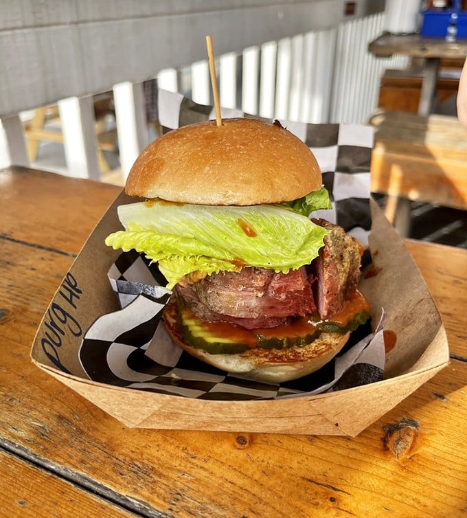 The Purgatory sandwich&mdash;heaven and hell in perfect balance. Worth every minute of the drive and every calorie on the plate.