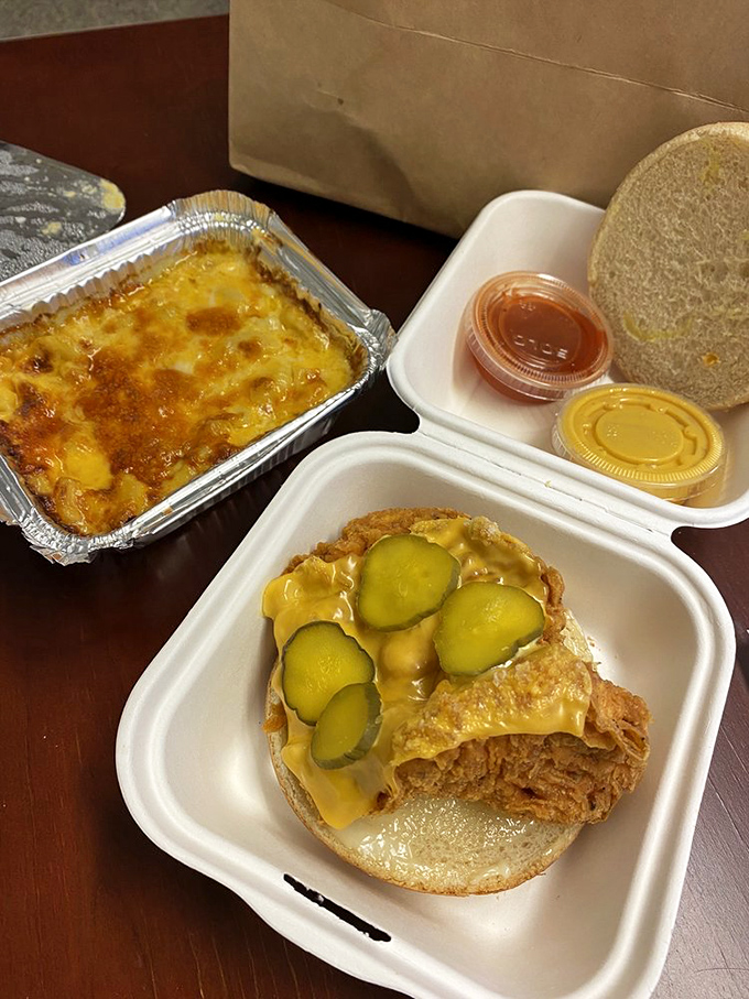 A spread worthy of a Southern Sunday dinner, featuring mac and cheese that could make your grandmother question her own recipe.