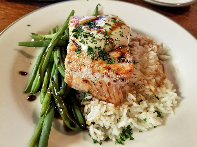 This salmon perched atop rice and green beans isn't just dinner&mdash;it's architecture, chemistry, and art conspiring to make your taste buds applaud.