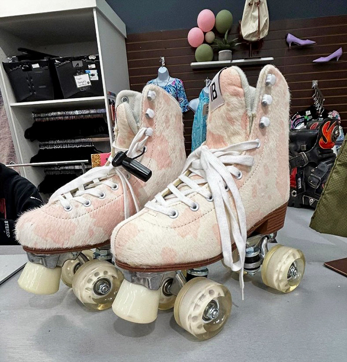 Fuzzy pink roller skates that scream "disco revival"&mdash;because sometimes the best vintage finds aren't clothes at all.