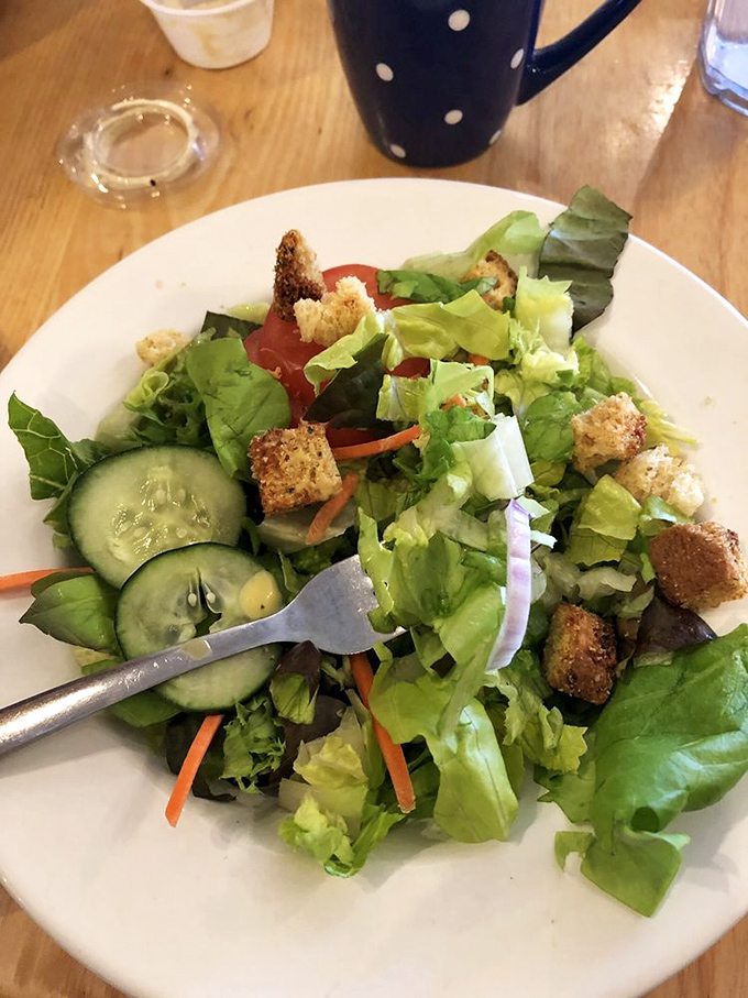 A garden on a plate that proves salads don't have to be punishment. Those homemade croutons didn't just show up&mdash;they arrived with purpose and conviction.