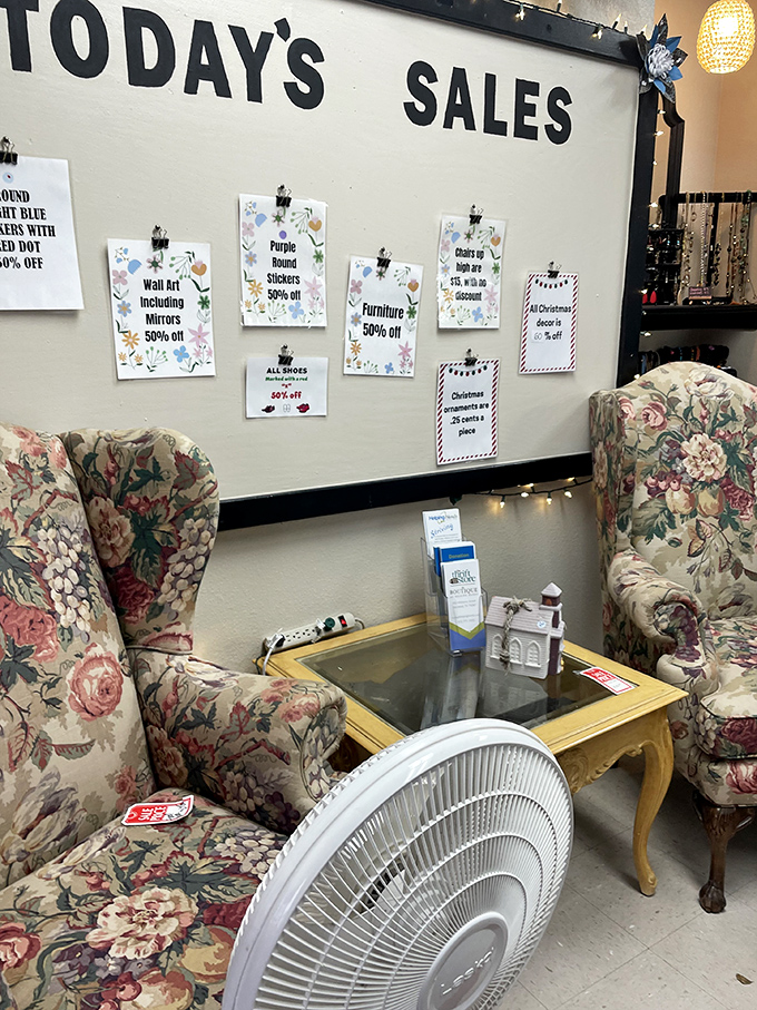 The sales board&mdash;a thrilling lottery for thrift enthusiasts where today's discounts might mean that floral wingback chair finally comes home with you.