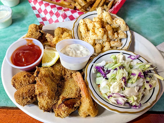 The seafood platter that launched a thousand road trips. Crispy, golden treasures from the sea served with all the fixings in the heart of Texas.