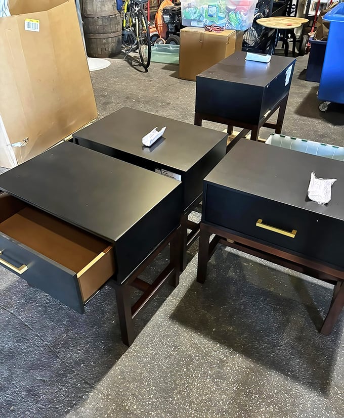 Need a nightstand? These sleek side tables with their pristine drawers look like they came straight from a furniture showroom, not a thrift store.