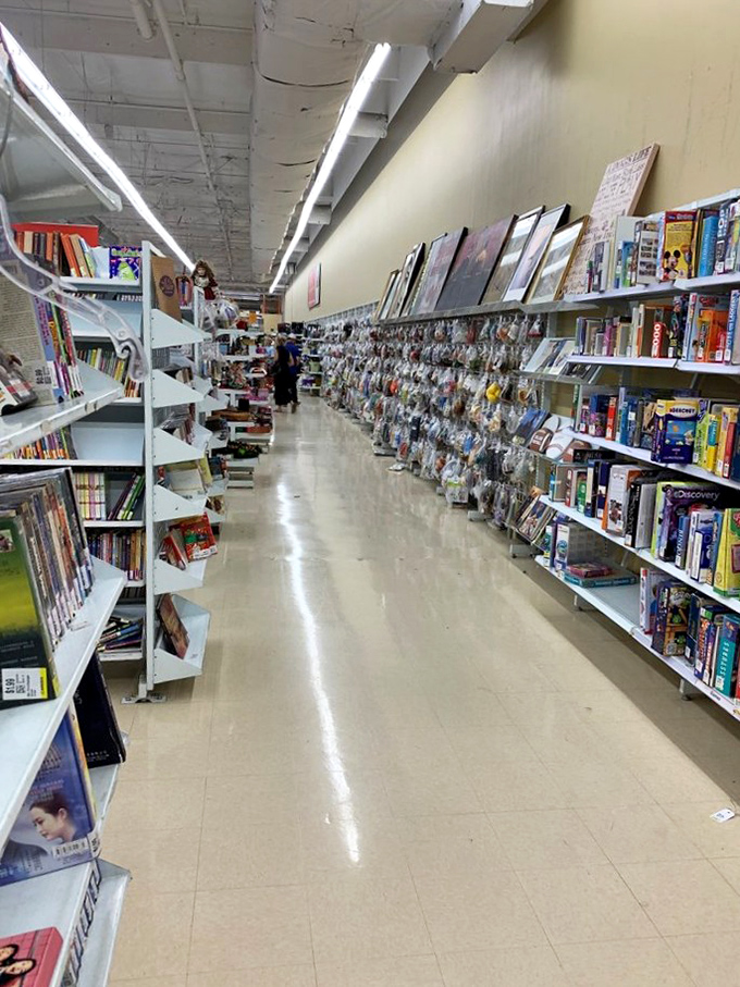 Media alley: where DVDs, books, and games create a nostalgic wonderland. Yesterday's entertainment becomes today's affordable escape.