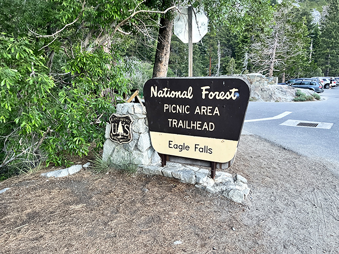 The gateway to wonder: This unassuming sign marks the entrance to one of California's most magical natural attractions&mdash;no admission fee required.