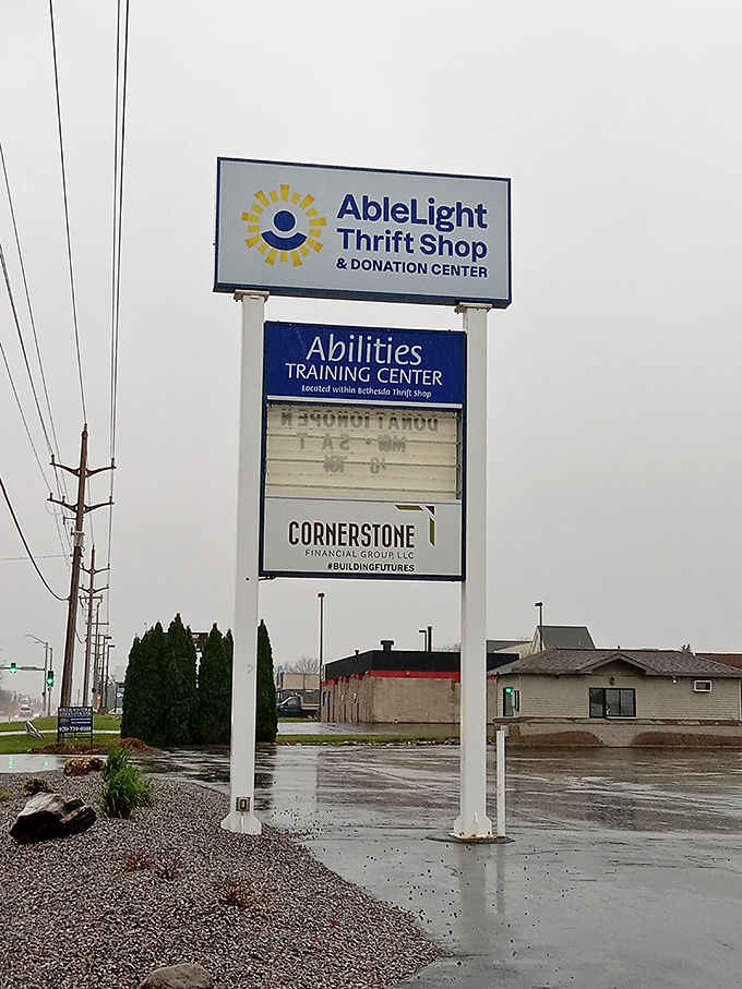 Standing tall against Wisconsin skies, this roadside beacon guides thrift enthusiasts to AbleLight's dual mission of amazing deals and meaningful community support.