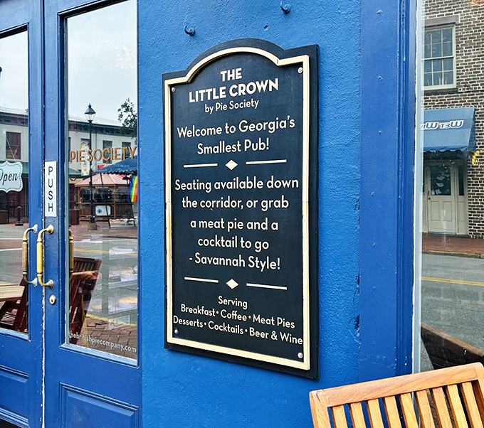 "Georgia's Smallest Pub" sign promises big flavors in an intimate space—like a food-focused TARDIS that's bigger on the inside.