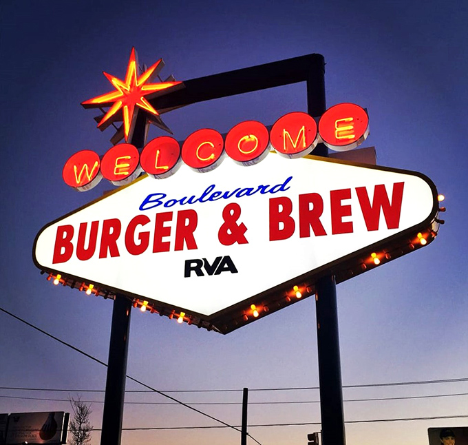 As day turns to dusk, the neon sign becomes Richmond's North Star for the hungry and thirsty—a mid-century modern masterpiece guiding you home.