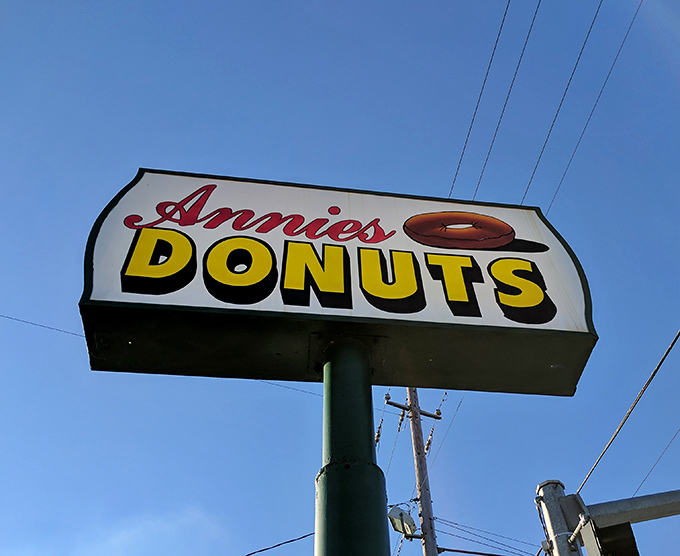 Bold signage announces what locals already know - serious donut excellence lives right here.