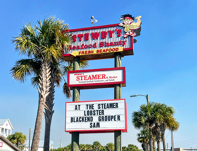 The roadside sign that stops travelers in their tracks. Like a lighthouse for the hungry, it guides seafood pilgrims to their destination.