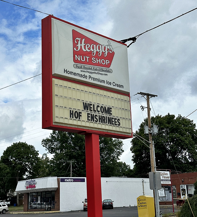 The marquee welcomes Hall of Fame visitors&mdash;because even football legends need freshly roasted peanuts and homemade ice cream.