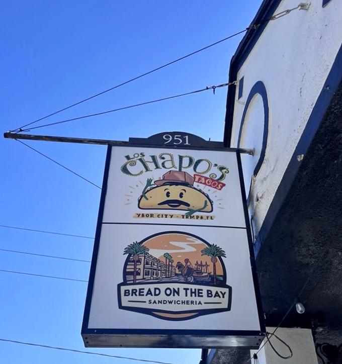 The sign promises two things Tampa does exceptionally well: Cuban sandwiches and waterfront views. Both deliver spectacularly.