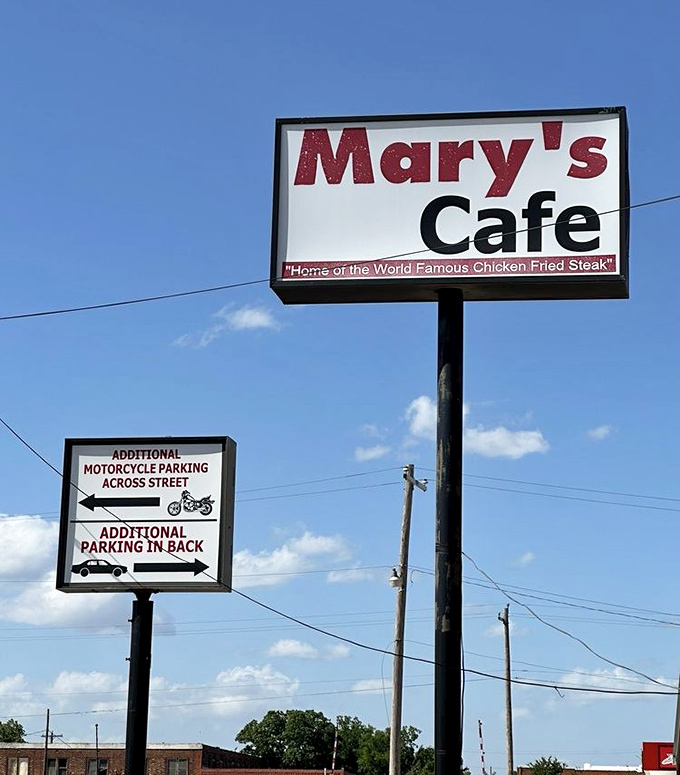 "Home of the World Famous Chicken Fried Steak" isn't just marketing&mdash;it's a fact. The sign promises exactly what awaits inside.