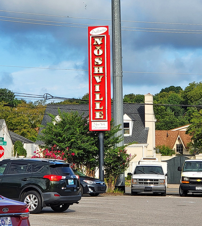 Bold red signage that stands proud, announcing authentic delicatessen excellence to all who pass by.