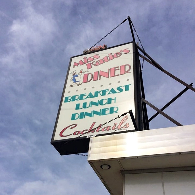 The retro signage promises the holy trinity of diner perfection: breakfast, lunch, dinner&mdash;with cocktails as the bonus blessing.