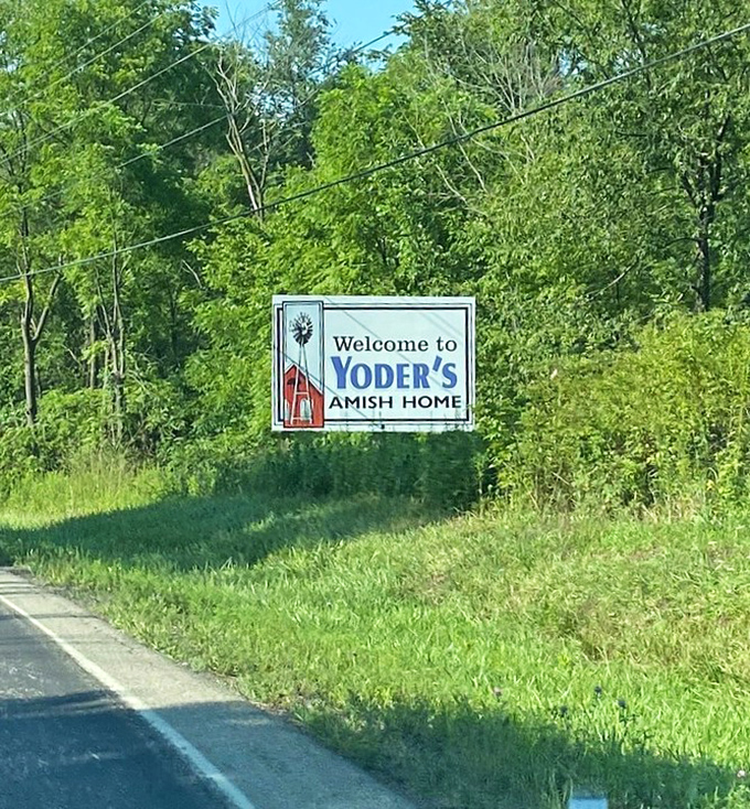 The roadside sign doesn't need neon or digital displays&mdash;in Amish Country, simplicity cuts through the noise better than any flashy advertisement ever could.