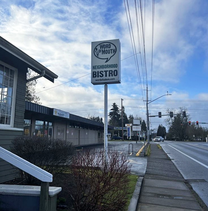 The beacon of breakfast beckons from the roadside. This sign has guided hungry pilgrims to pancake paradise for years.
