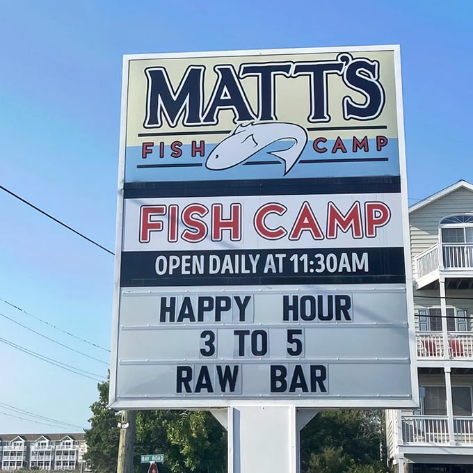 The roadside marquee that stops traffic with three magic words: "HAPPY HOUR" and "RAW BAR"&mdash;a siren call no seafood lover can resist.