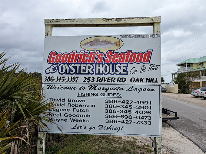 The sign that's guided hungry travelers to seafood nirvana since before GPS existed. Those fishing guide numbers might come in handy.