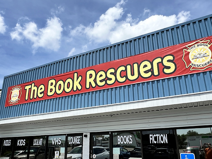 The vibrant signage against Florida's blue sky serves as a beacon for book lovers. Literary salvation lies within.