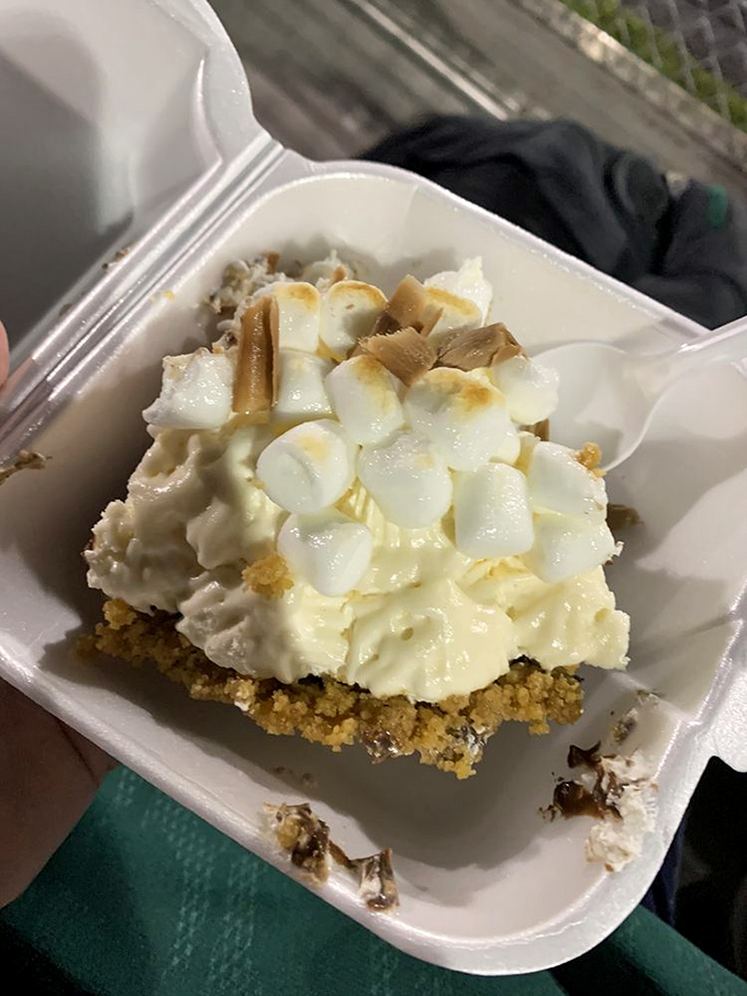 S'mores pie to-go: proof that campfire nostalgia and sophisticated dessert engineering can coexist beautifully in one takeout container.