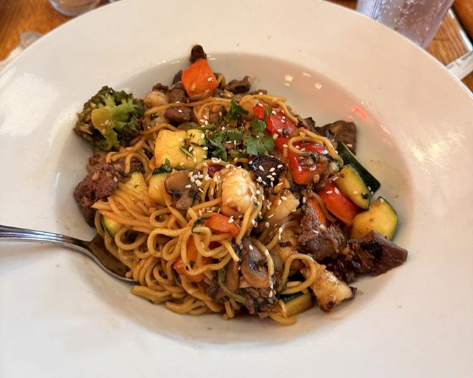 Teriyaki steak meets grilled shrimp in a surf-and-turf combination that bridges land and sea beautifully. 