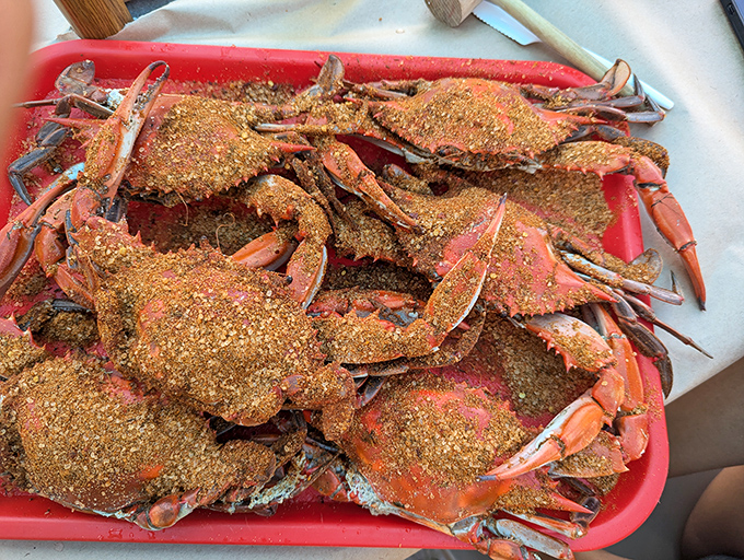 Steamed blue crabs dusted with fiery Old Bay seasoning&mdash;Maryland's edible state treasure. These red beauties transform dinner into a delicious full-contact sport.