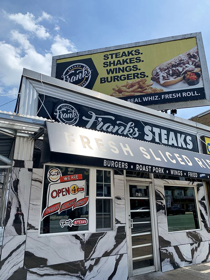 Frank's exterior announces its presence with the confidence of someone who knows they've got the goods to back it up.