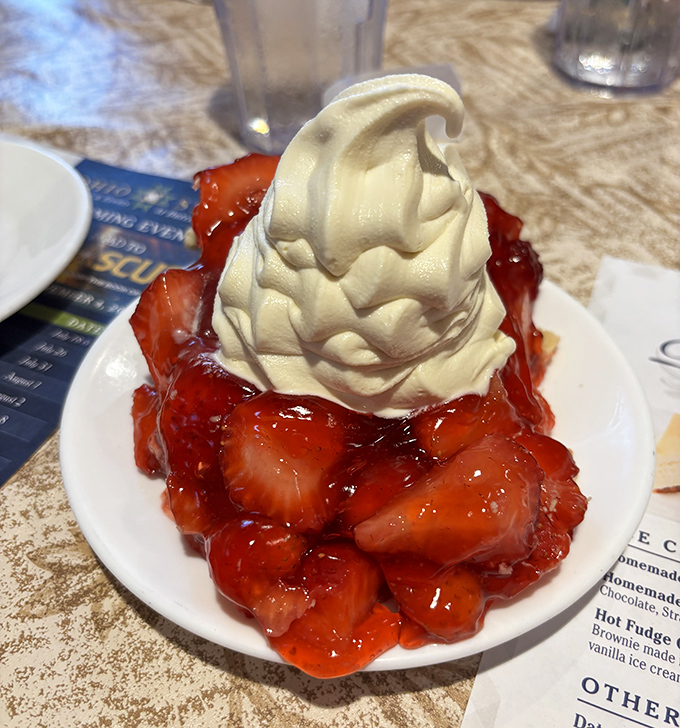 Strawberry shortcake that makes time stand still. That towering swirl of whipped cream atop ruby-red berries is what dessert dreams are made of.