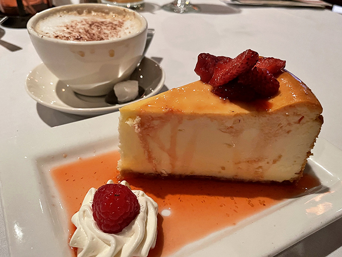 Strawberry cheesecake provides the sweet finale your taste buds deserve after a magnificent journey through steakhouse paradise.